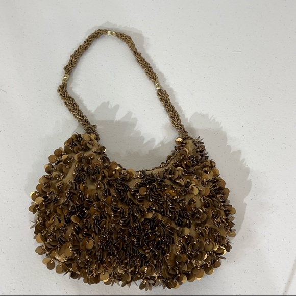 Vintage | Bags | Vintage Retro Bronze Metallic Disc Texture Beaded ...